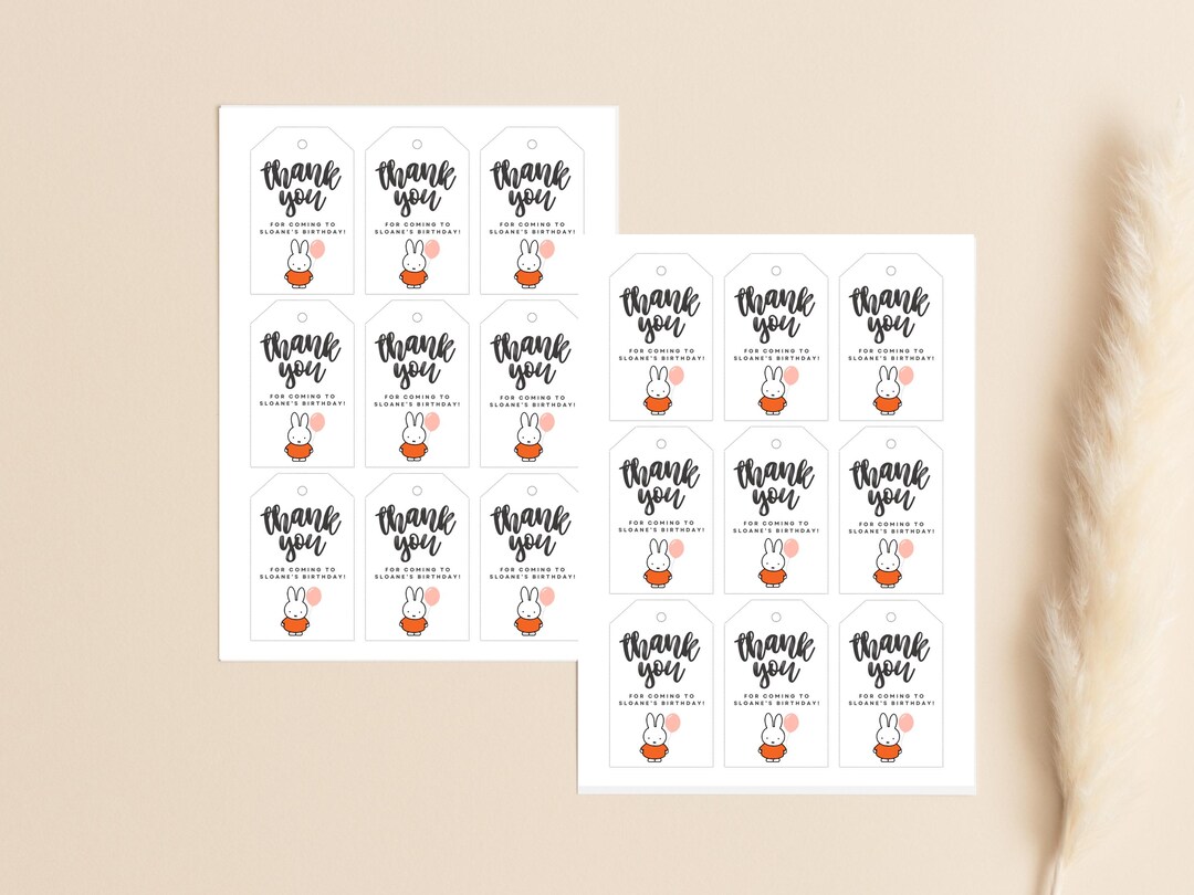 Miffy Birthday Party Favor Tags~editable - Etsy