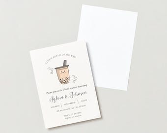 Boba Bubble Tea Baby Shower Invitation Set, A Little Cu-tea is on the ...