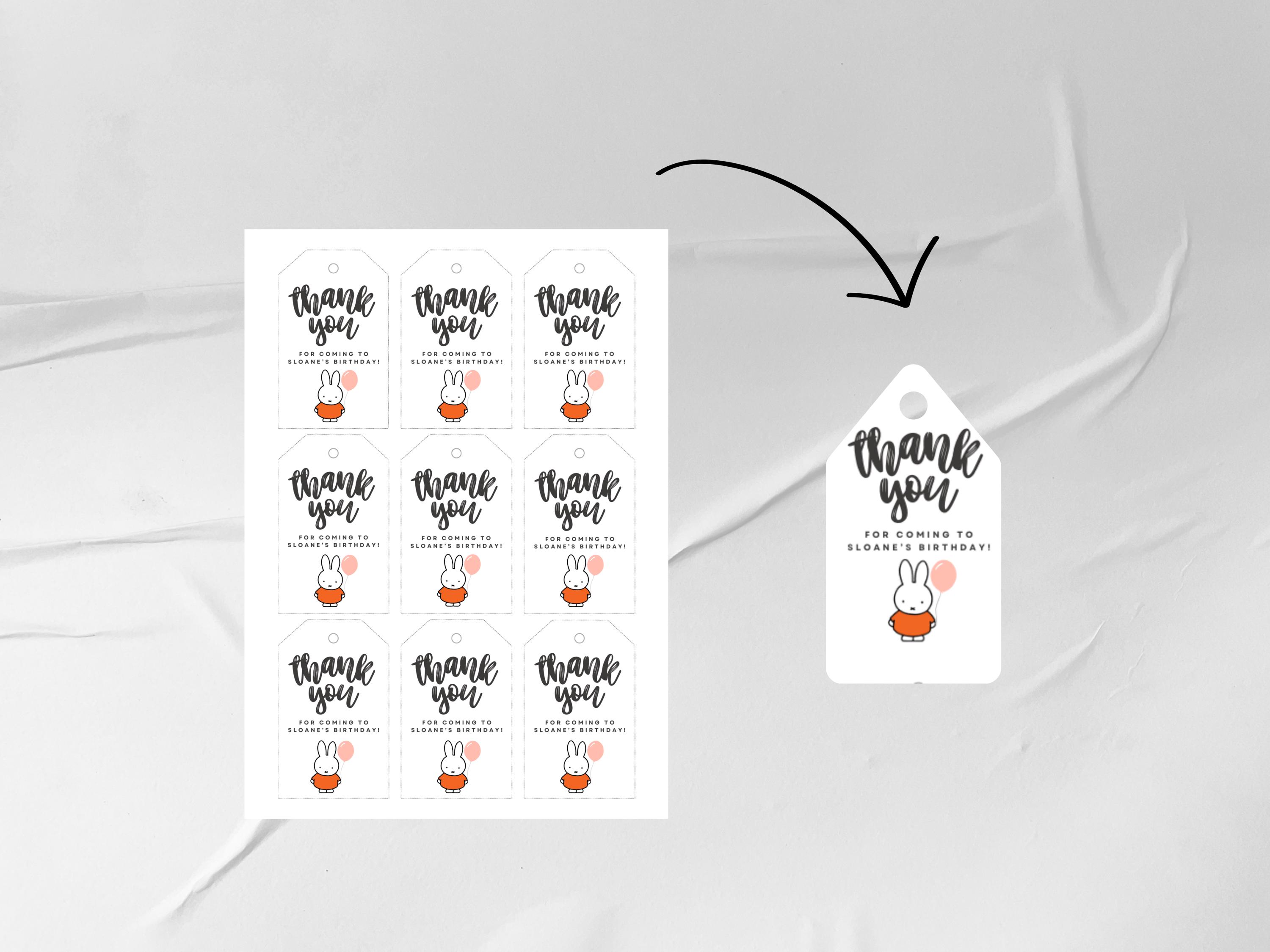 Miffy Birthday Party Favor Tags~editable - Etsy
