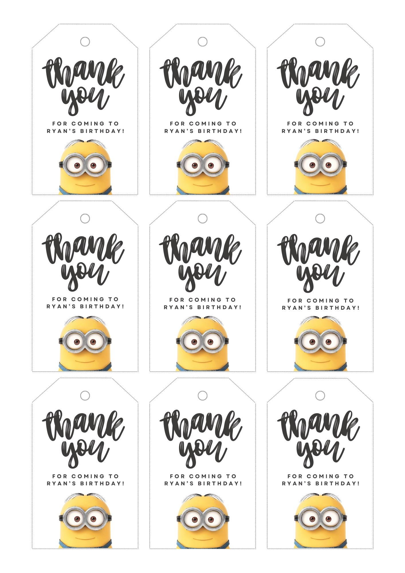 Minion Birthday Party Favor Tags~editable - Etsy