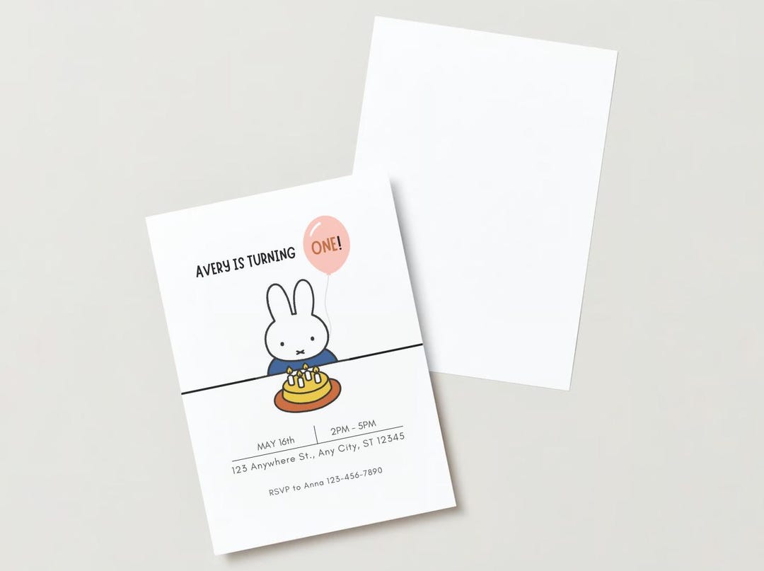 Miffy Birthday Cake Invitation~editable - Etsy