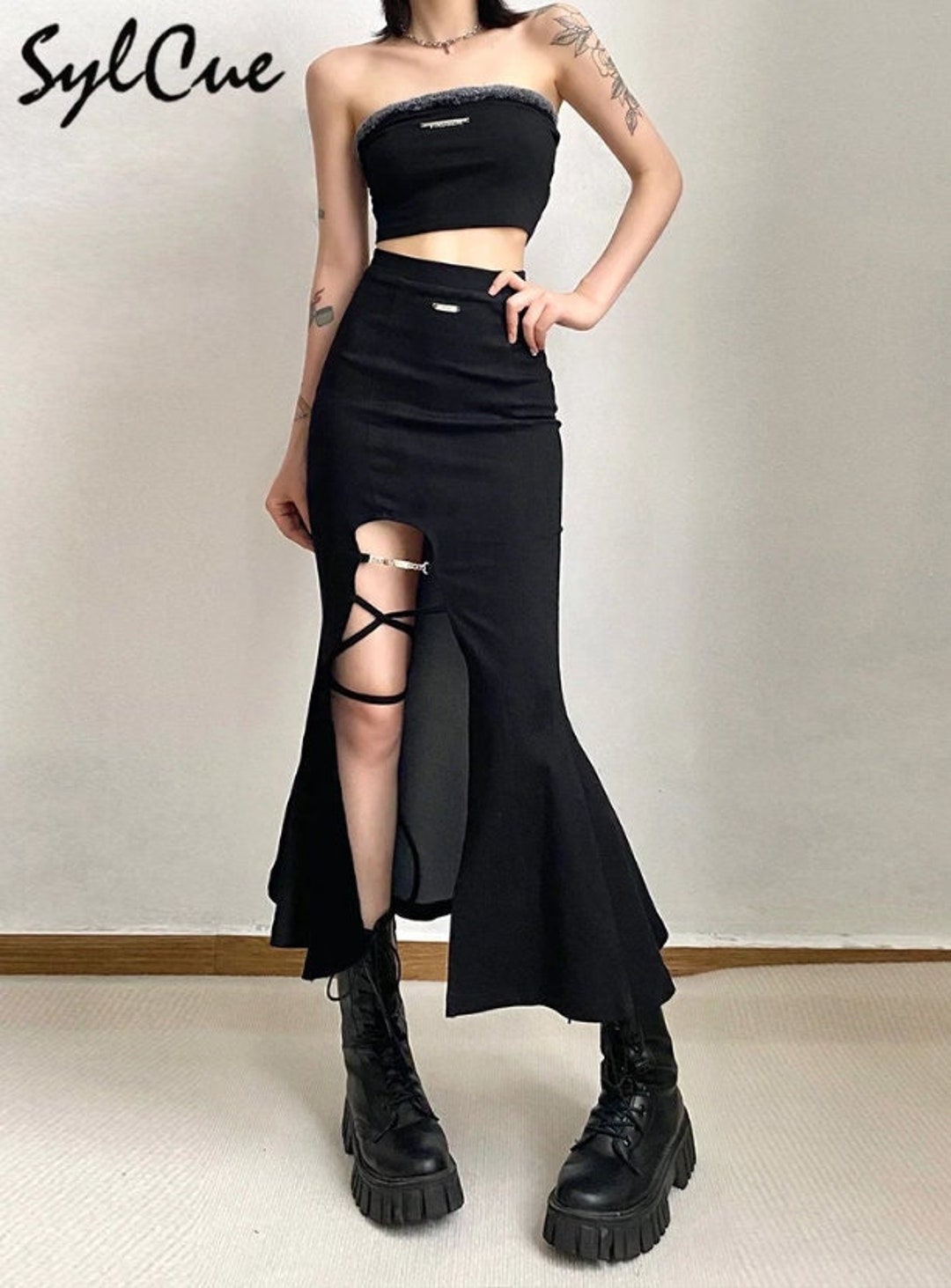 Black Wednesday Style Skirt .gothic Skirt .women's Flared - Etsy