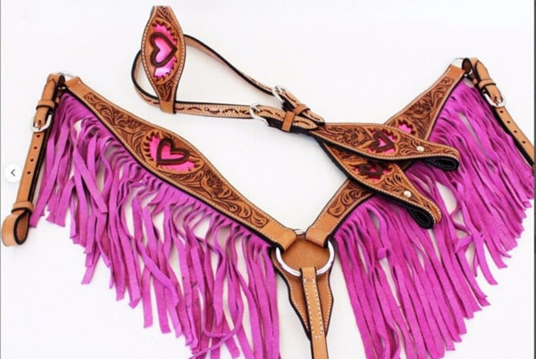Tooled Pink Heart Breastcollar Headstall Set - Etsy