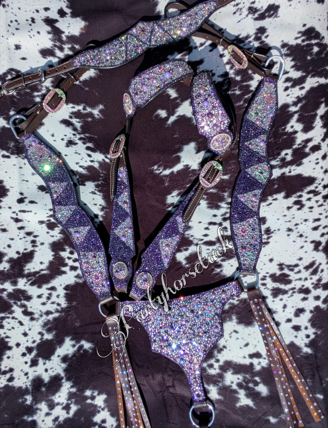 NEW Premium Purple Wildflower Gladiator Headstall Set W/ Witherstrap ...
