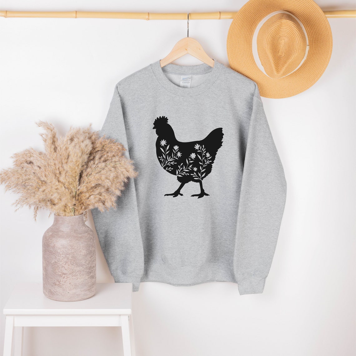 Chicken Sweatshirt, Floral Chicken Sweatshirt, Chicken Hoodie, Chicken ...