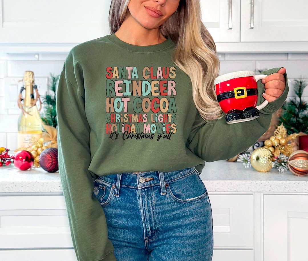 Santa Claus Reindeer Hot Cocoa Sweatshirt, Hot Chocolate Sweatshirt ...