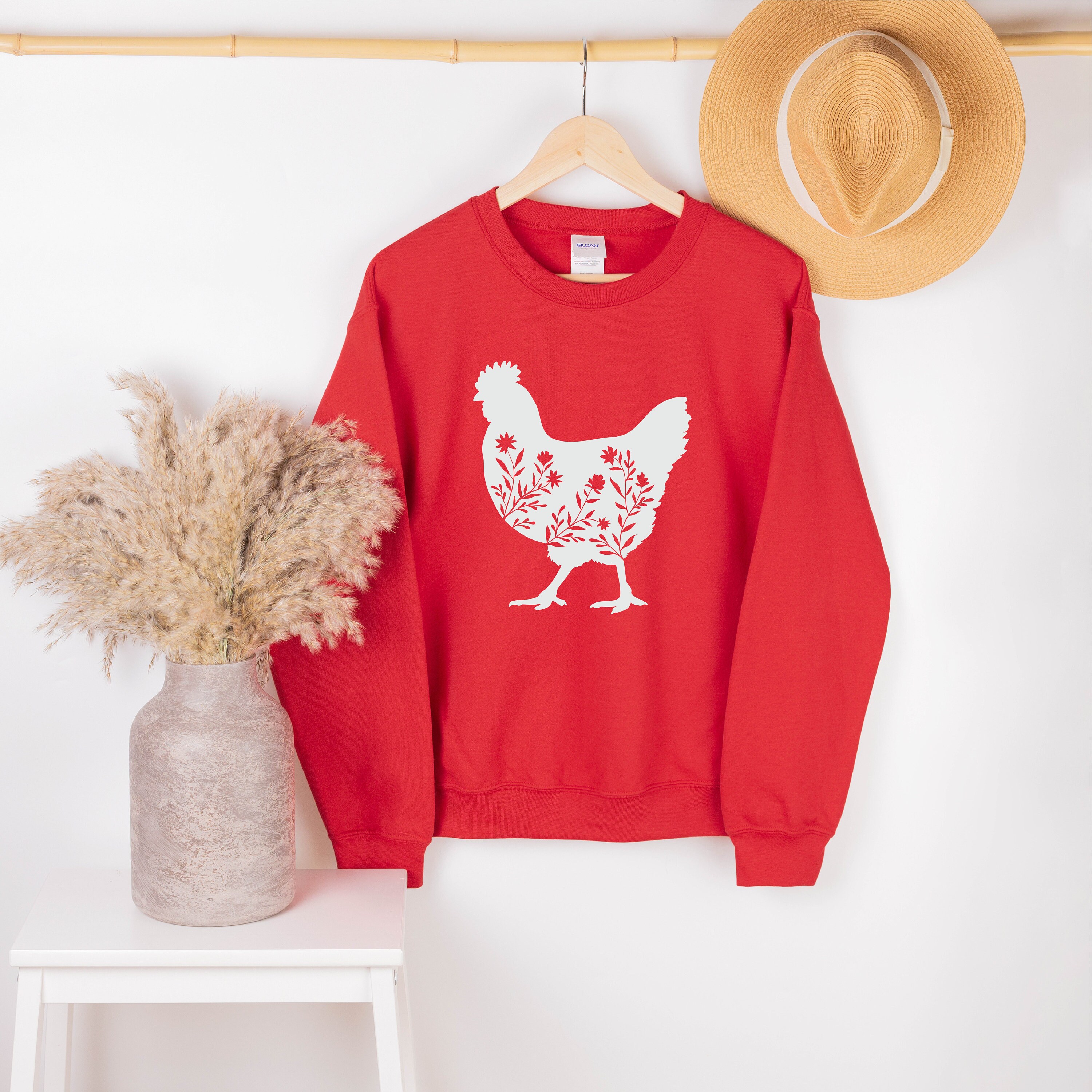 Chicken Sweatshirt, Floral Chicken Sweatshirt, Chicken Hoodie, Chicken ...