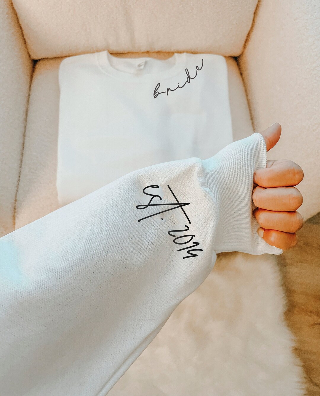 Custom Bride Sweatshirt, Bride Est on the Sleeve Hoodie, Personalized ...