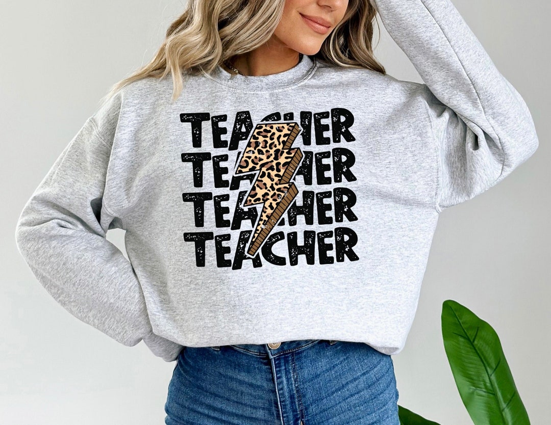 Teacher Leopard Lightning Bolt Sweatshirt, Teacher Appreciation Gift ...