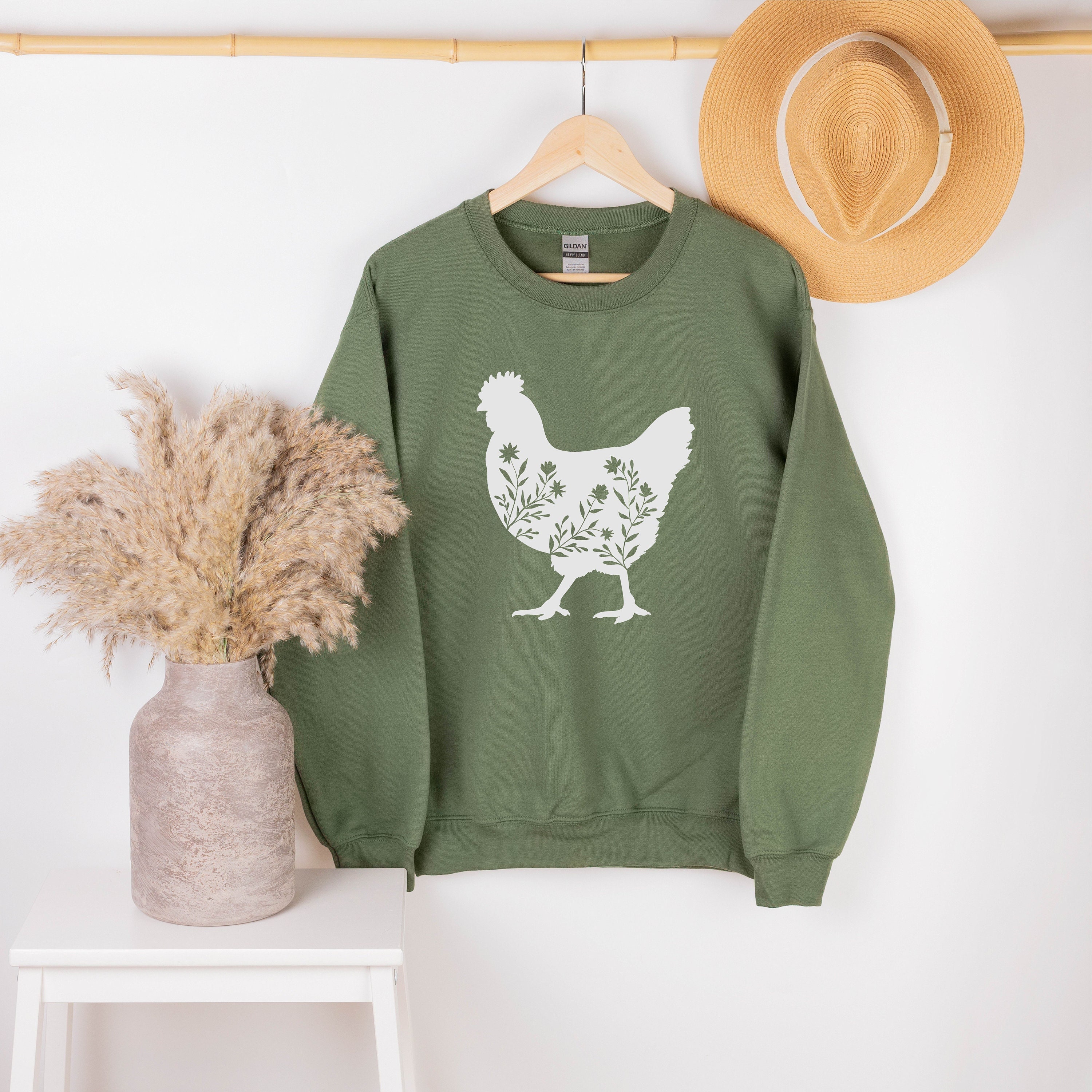Chicken Sweatshirt, Floral Chicken Sweatshirt, Chicken Hoodie, Chicken ...