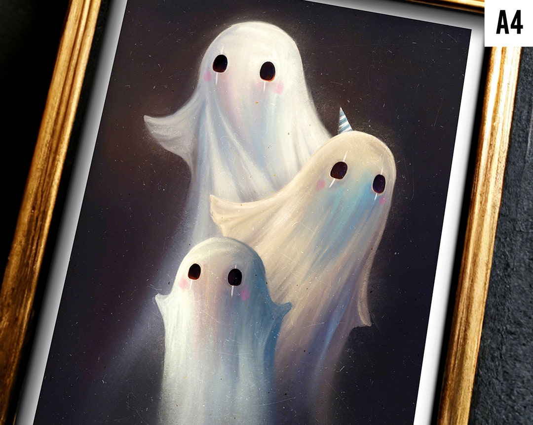 Spooky Ghost Party Artwork Print on A4 - Creepy Cute Ghost - Etsy