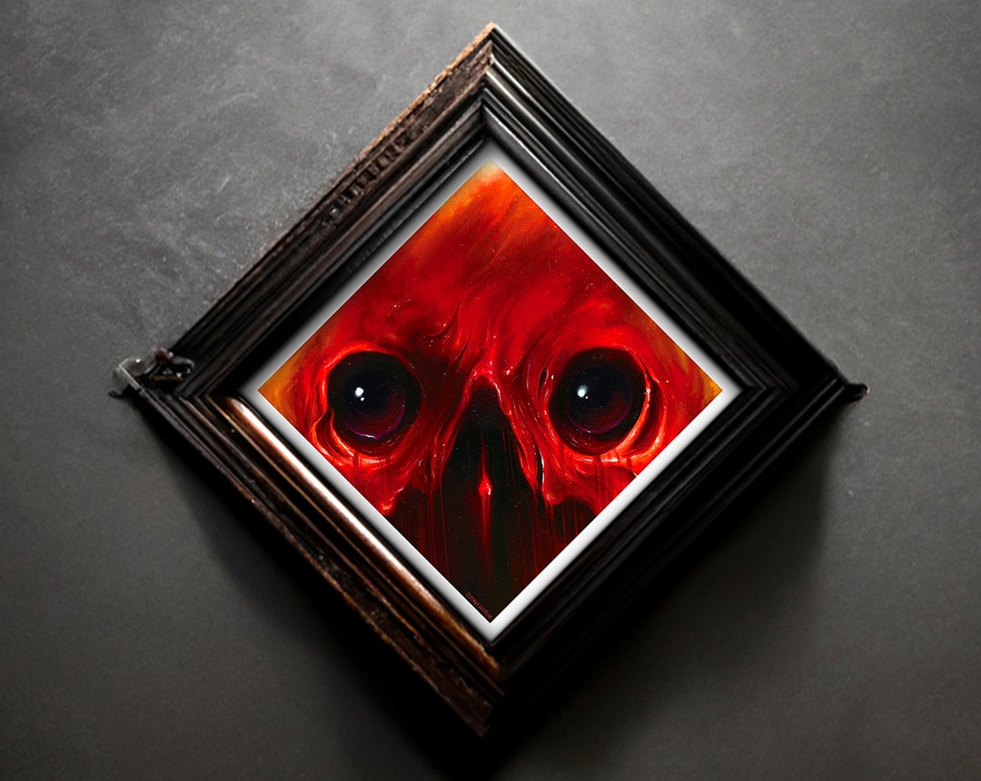 Unusual Gore Skull Print, Square Horror Print, Creepy Painting of a ...