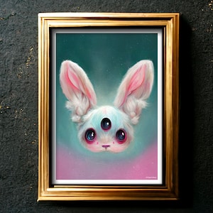 Three Eyed Pastel Bunny Artwork Print on A4 - Cute Pastel Goth Fantasy ...