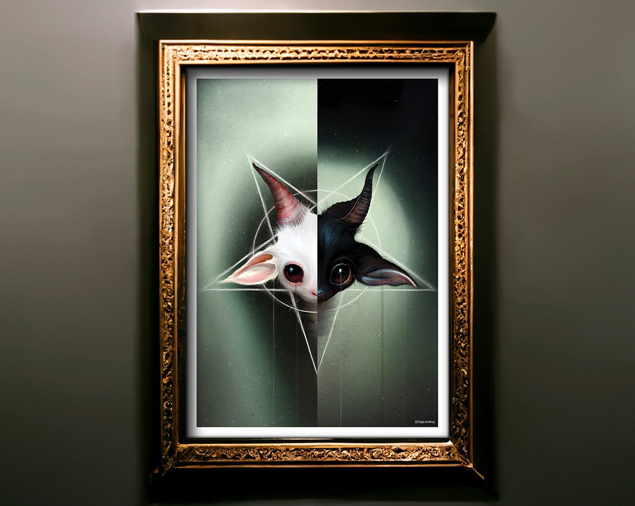 Black and White Baphomet Split Artwork Print on A5 Baby - Etsy