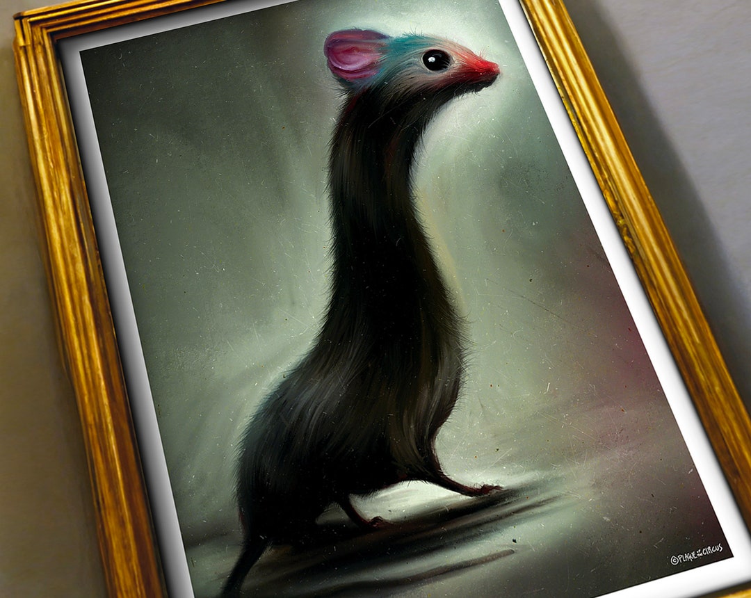 Strange Print of a Long Necked Rat, Surreal and Cute Fantasy Rodent on ...