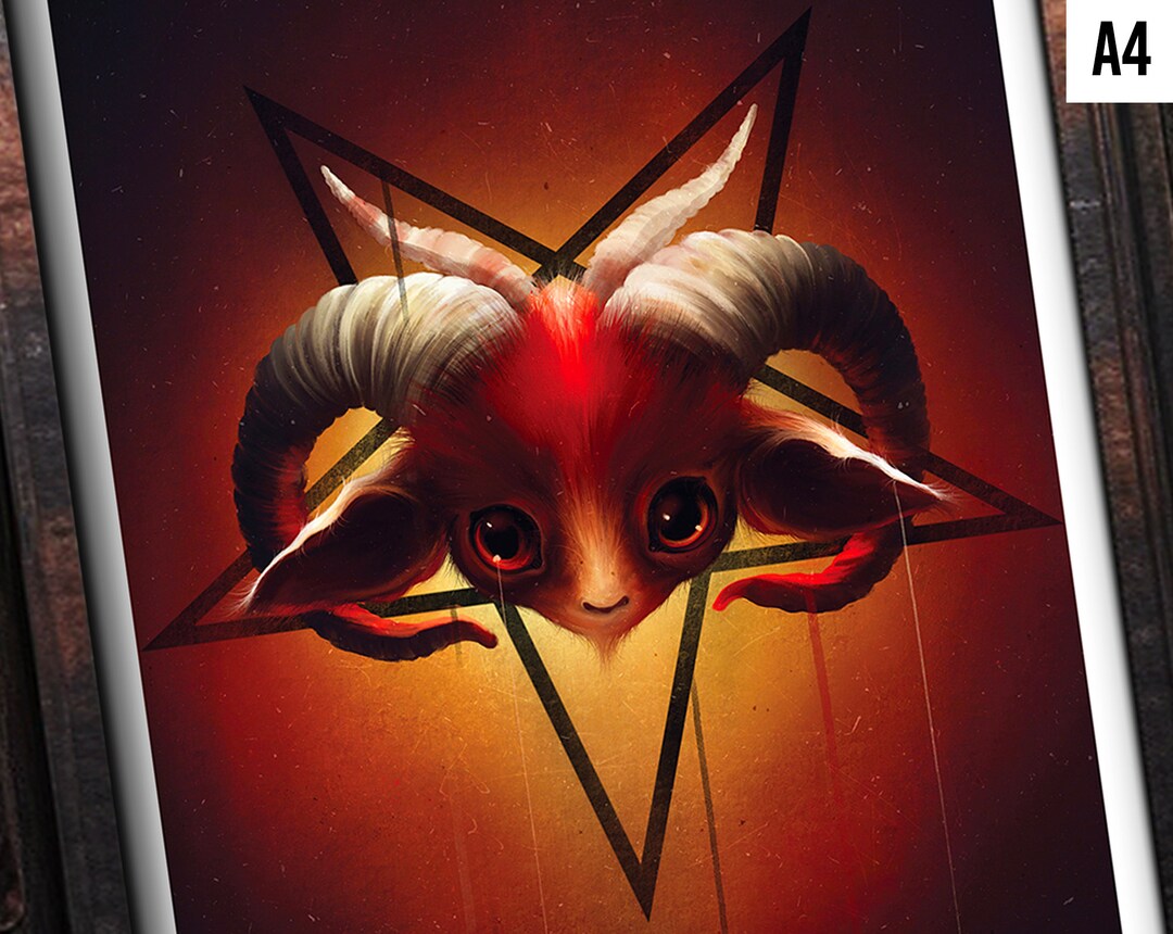 Creepy Cute Red Baphomet Artwork Print on A4 - Satanic Baby Baphomet ...
