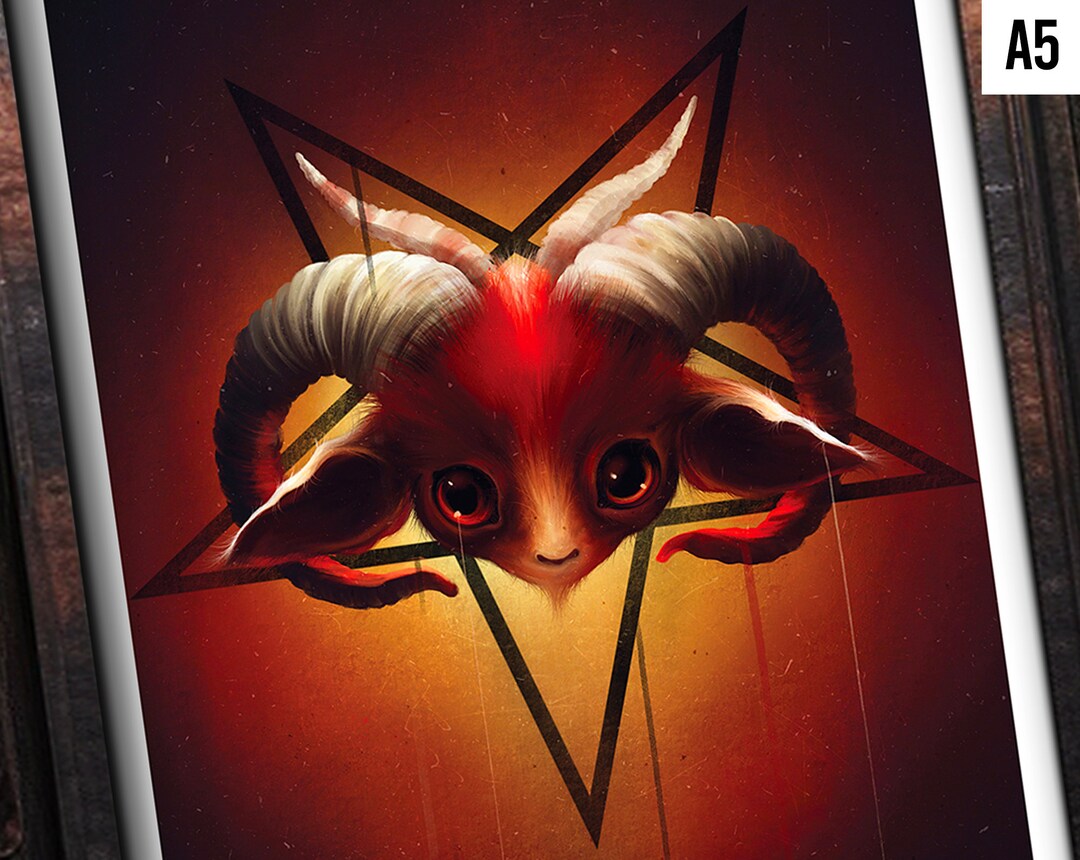Creepy Cute Red Baphomet Artwork Print on A5 Satanic Baby Baphomet Goat ...