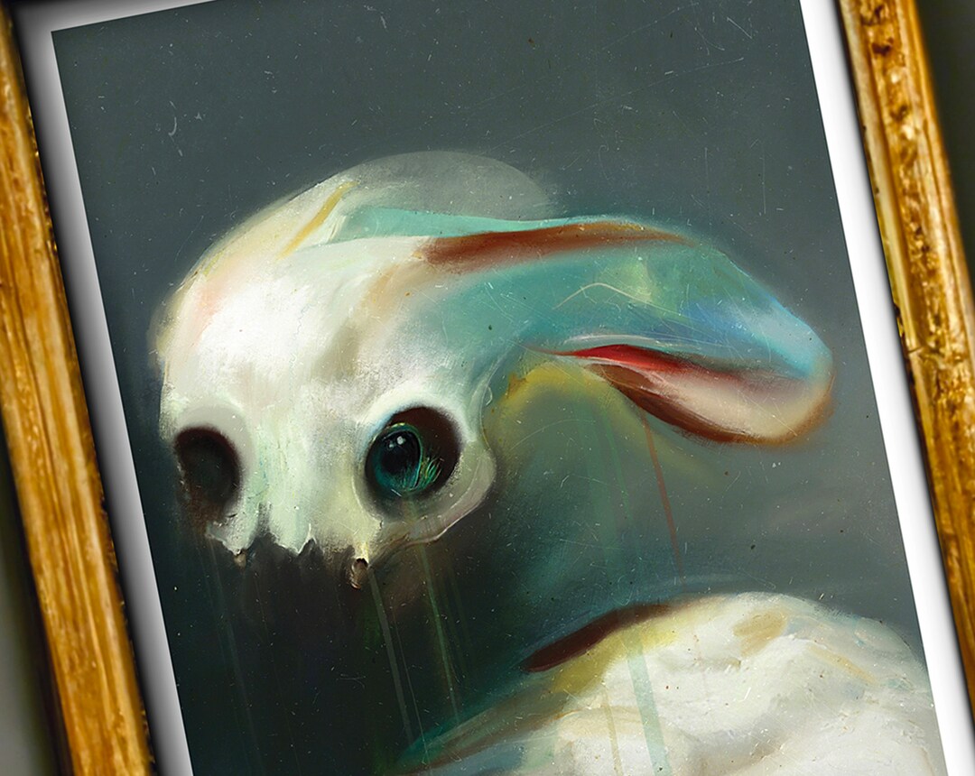 Surreal Creepy Cute Bunny Skull Print, A4 Macabre Print, Unsual ...
