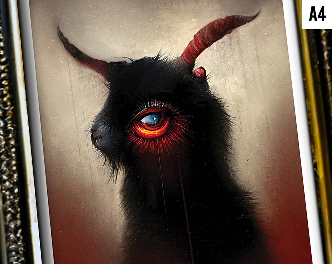 Creepy Cute Goat Artwork Print on A4 Scruffy Black Goat - Etsy