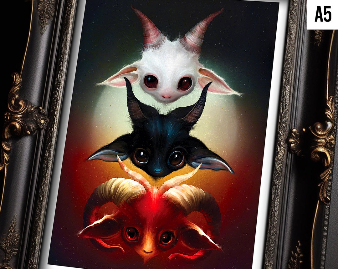 Cute Baby Baphomet Artwork Print on A5 - Black, White and Red Goat ...