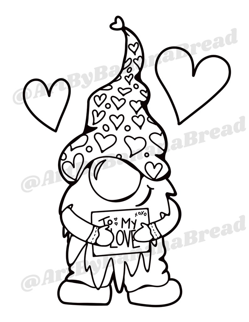 Valentine's Day Gnome Coloring Page Instant Download SVG, PDF and PNG ...
