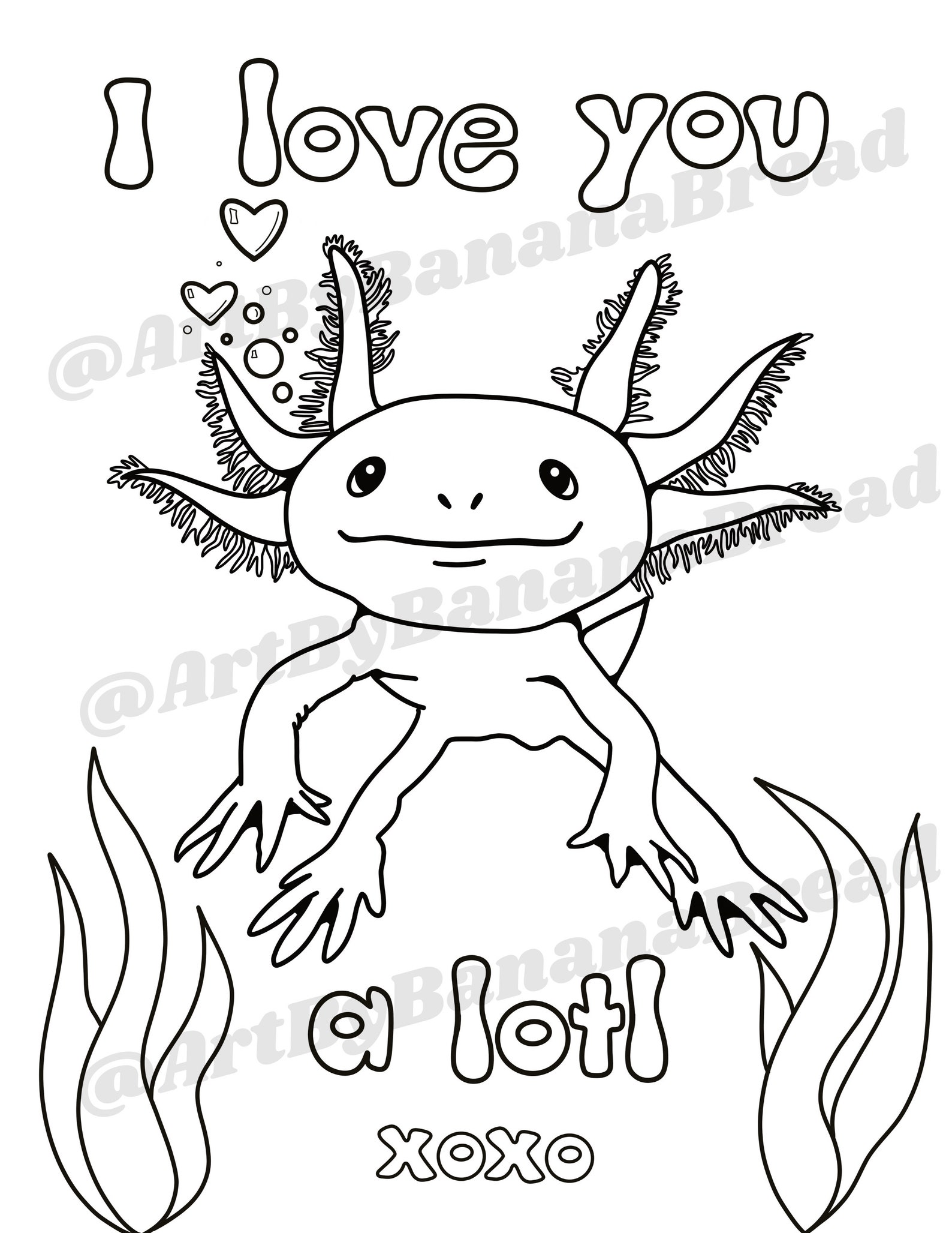 Cute Axolotl, I Love You Alotl, Coloring Page Instant Download, SVG ...