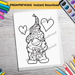Valentine's Day Gnome Coloring Page Instant Download SVG, PDF and PNG ...