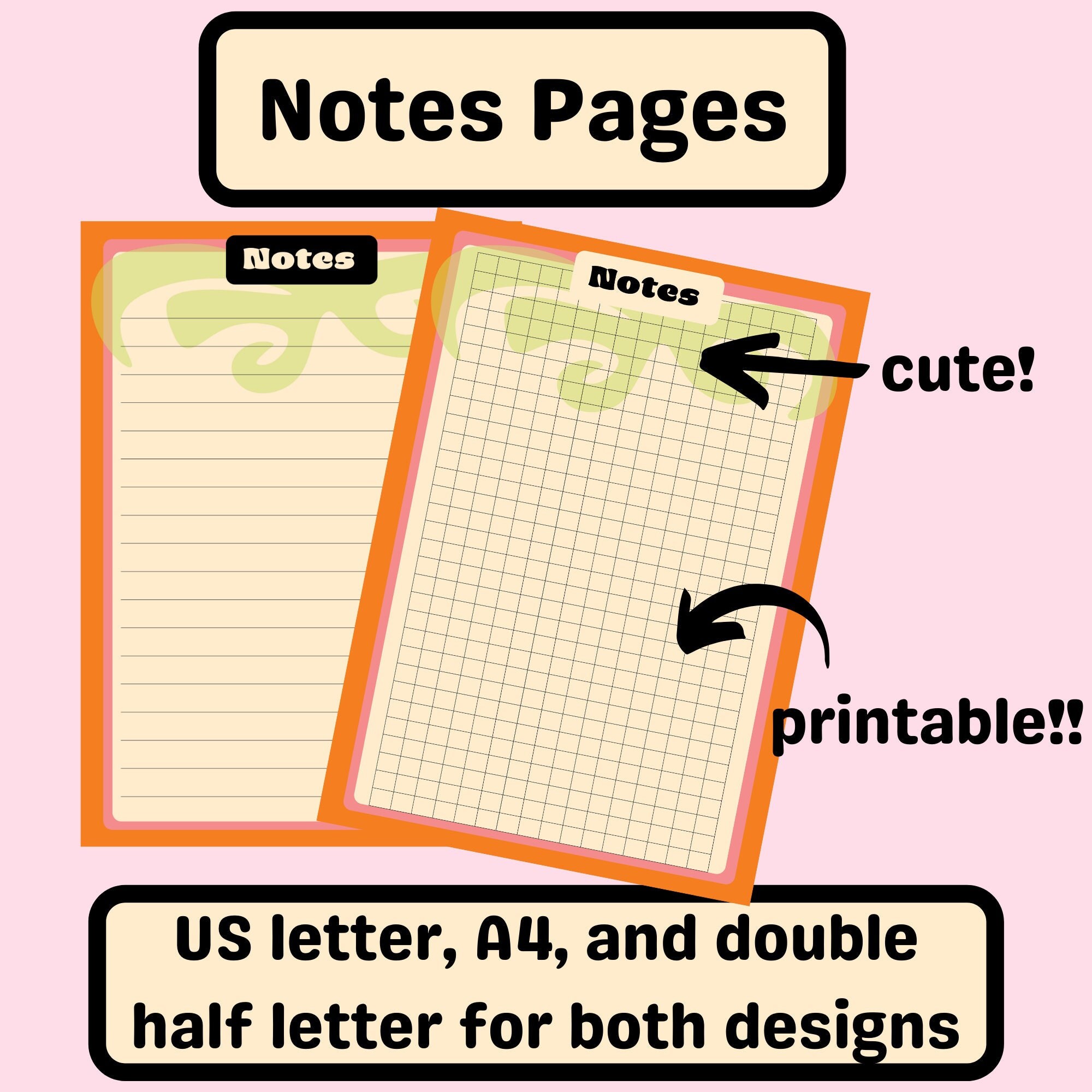 Retro Note Pages, Digital Memo Pages, Aesthetic Stationery, Goodnotes ...