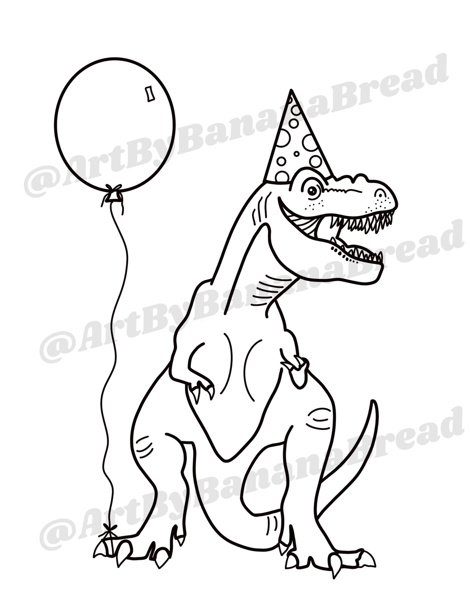 Dinosaur Birthday T-rex Printable Coloring Page Instant Digital ...