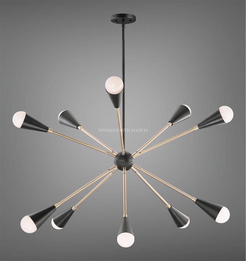 Mid-century Modern Sputnik Chandelier: 8-light Black & Brass Ceiling ...