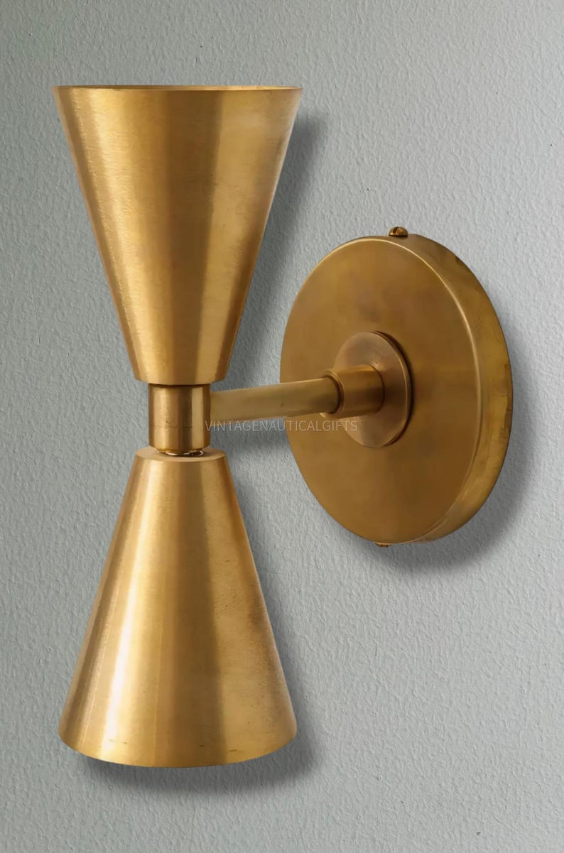 Handmade Brass Double-cone Wall Sconces: Mid-century Modern Lighting - Etsy