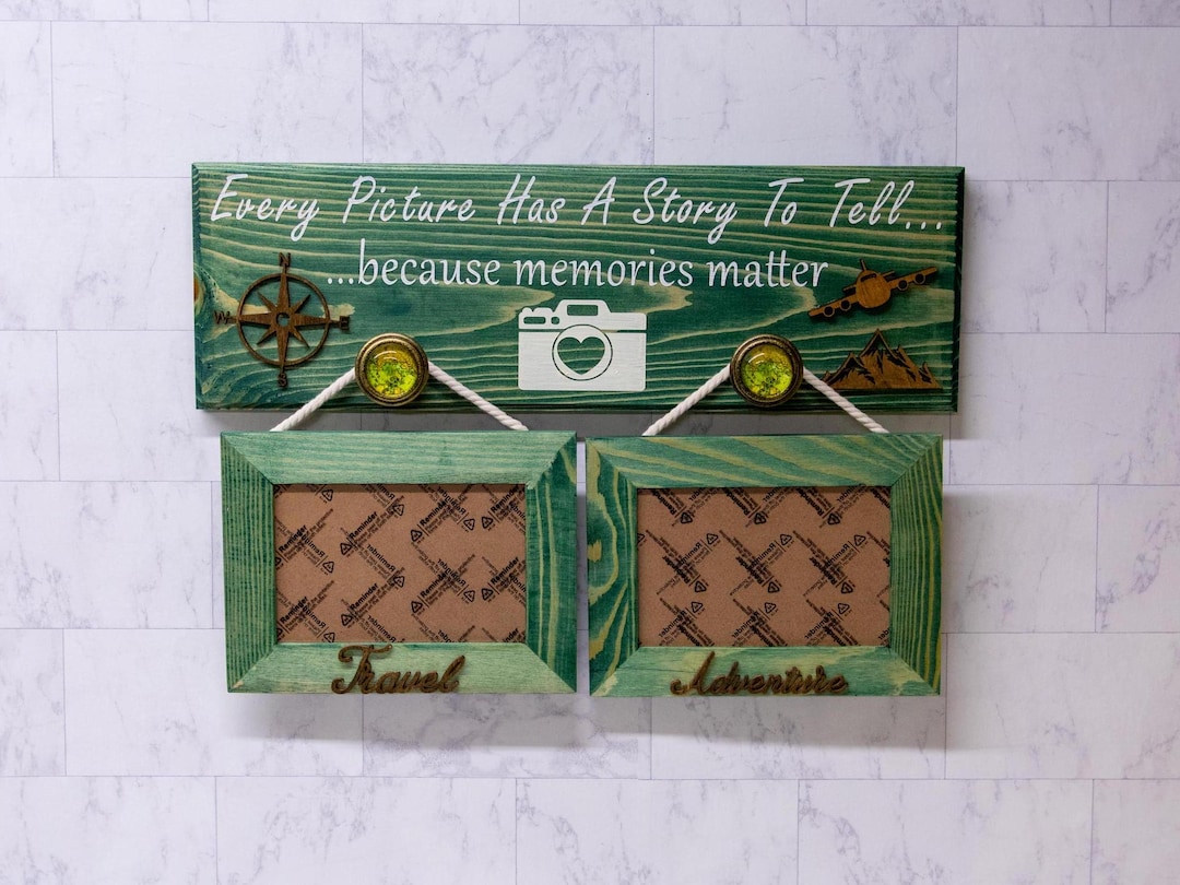 Rustic Travel Decor Photo Frames, Wall Sign, Map Knobs, 4x6 Pictures ...
