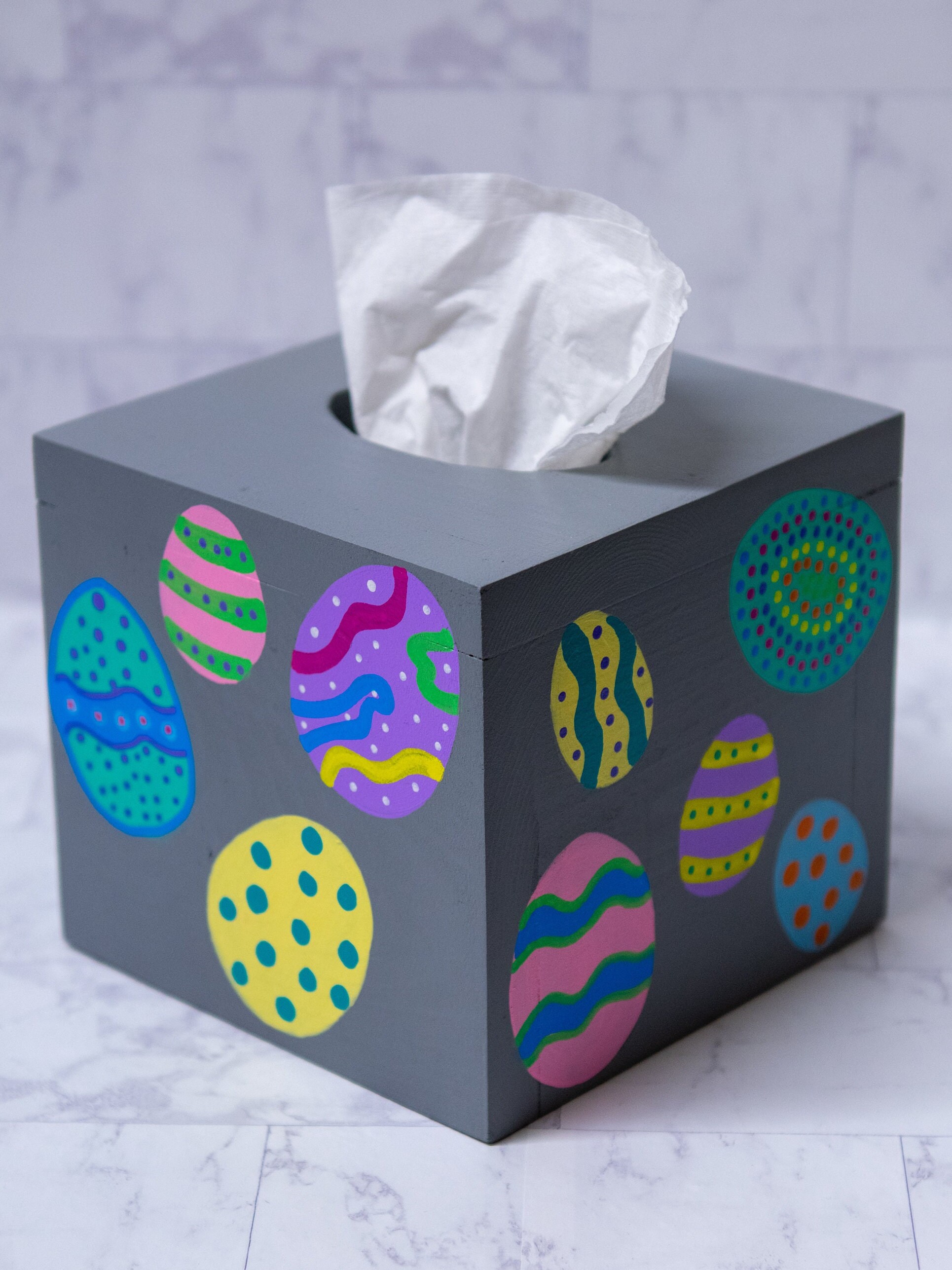 Tissue Box Cover, Happy Easter, Wooden Tissue Cube, Hand Painted ...