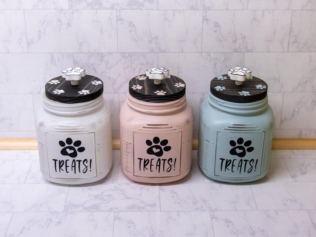 Distressed Mason Jar Pet Treat Storage, Paw Print Knob - Etsy