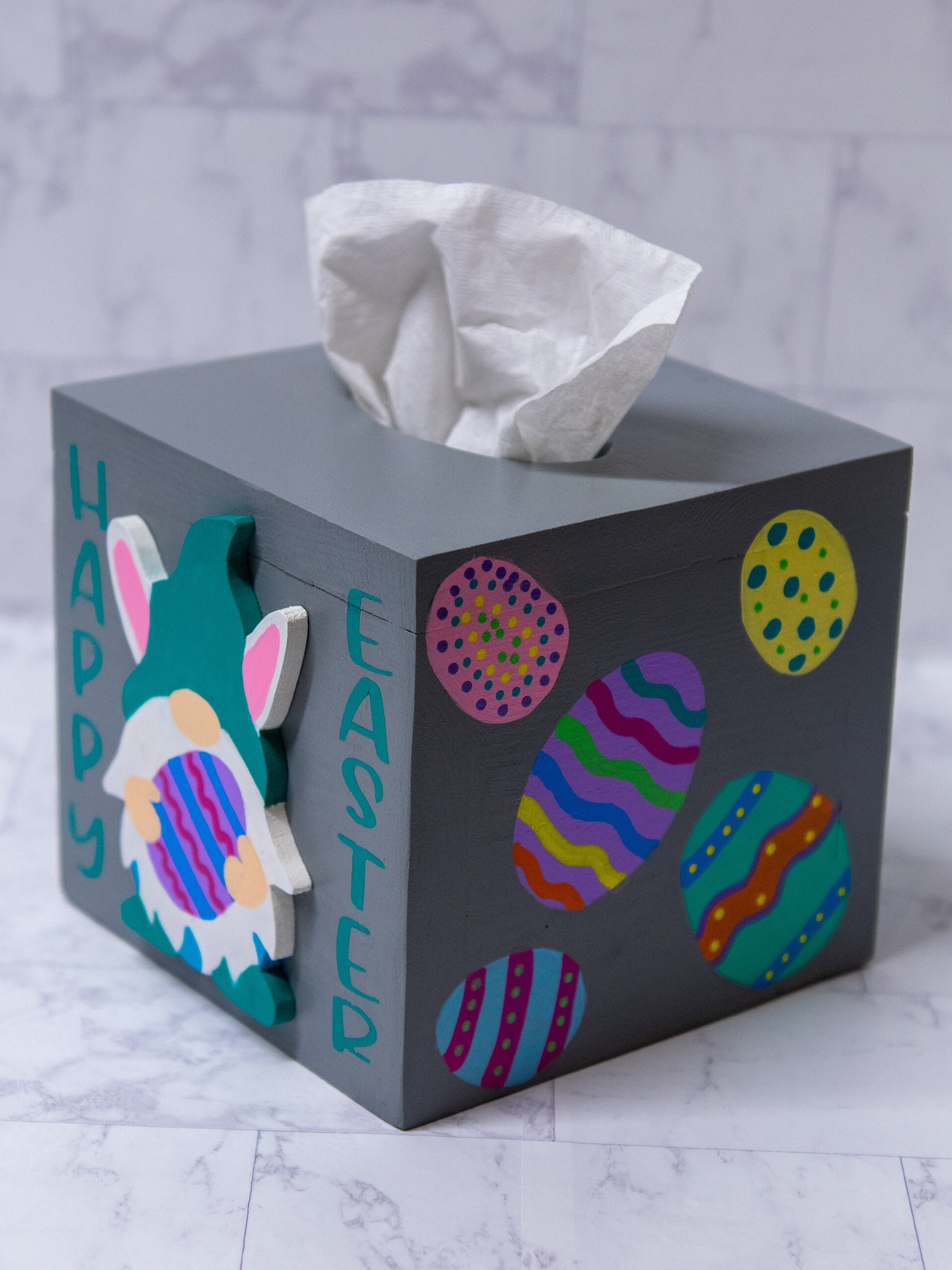 Tissue Box Cover, Happy Easter, Wooden Tissue Cube, Hand Painted ...