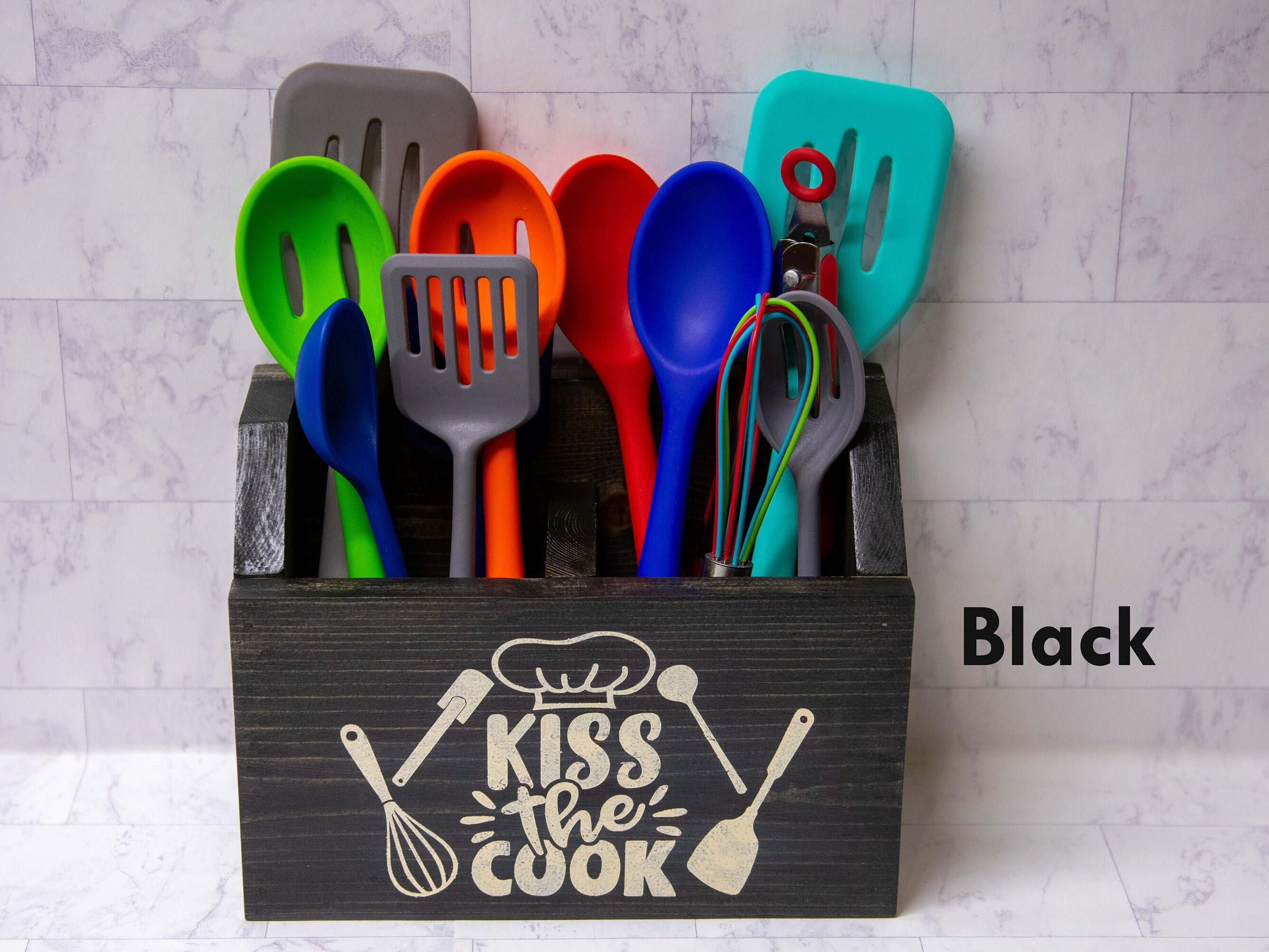 Utensil Holder, Counter Display, Wooden Utensil Caddy, Cooking Utensil ...
