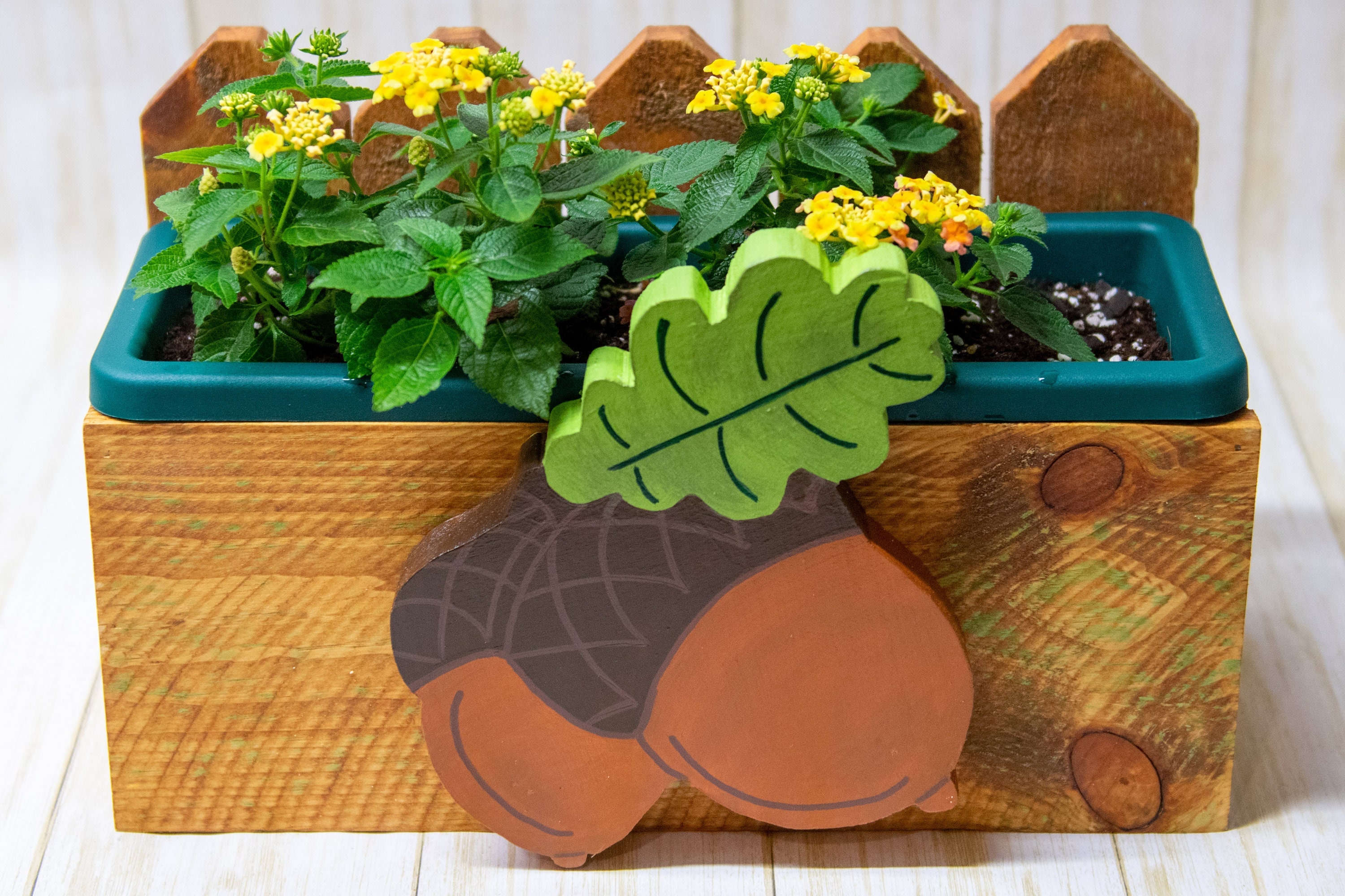Wood Planter Flower Box Hand Painted Acorn Decor Outdoor - Etsy