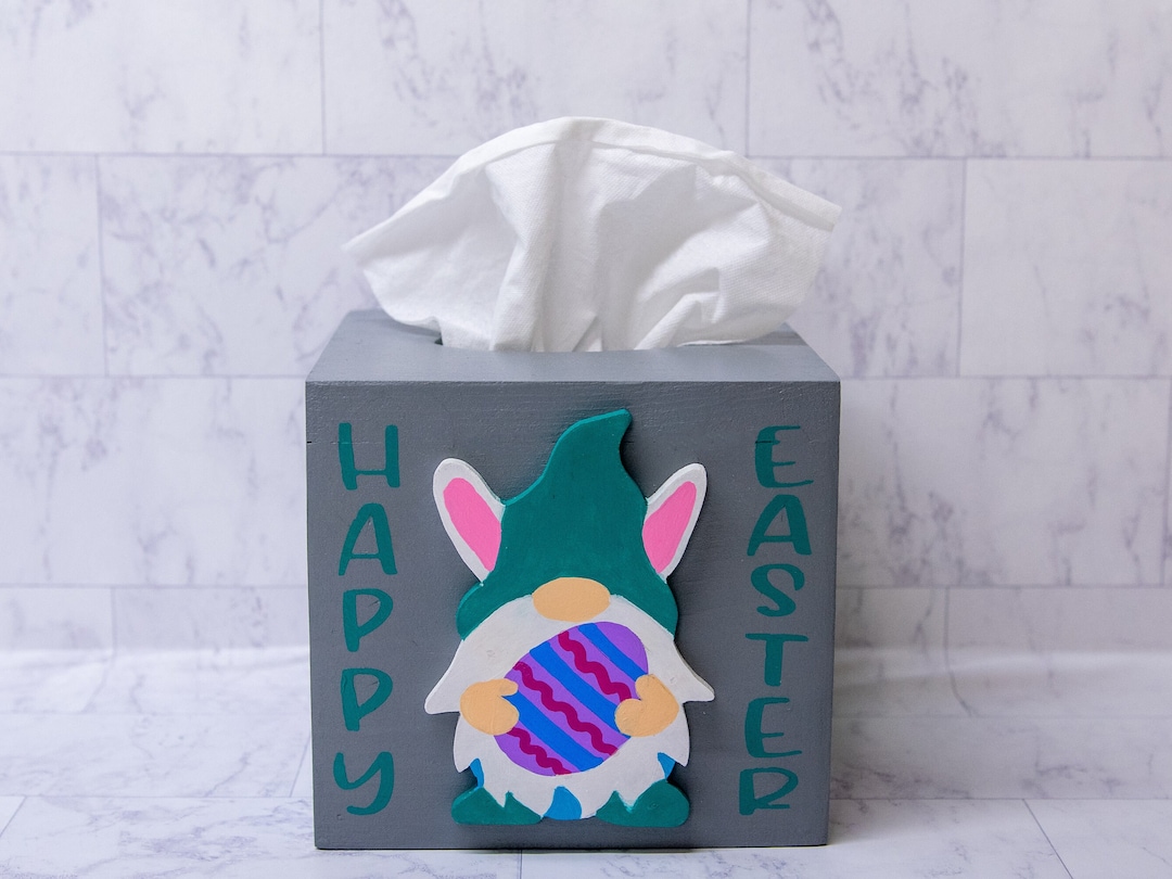 Tissue Box Cover, Happy Easter, Wooden Tissue Cube, Hand Painted ...
