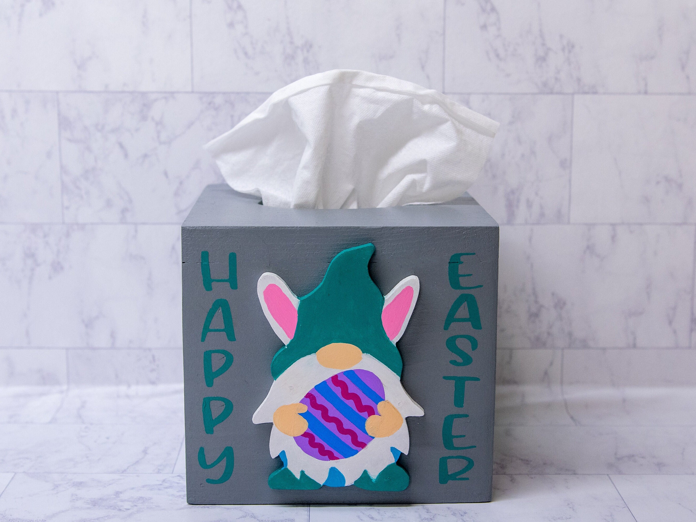 Tissue Box Cover, Happy Easter, Wooden Tissue Cube, Hand Painted ...