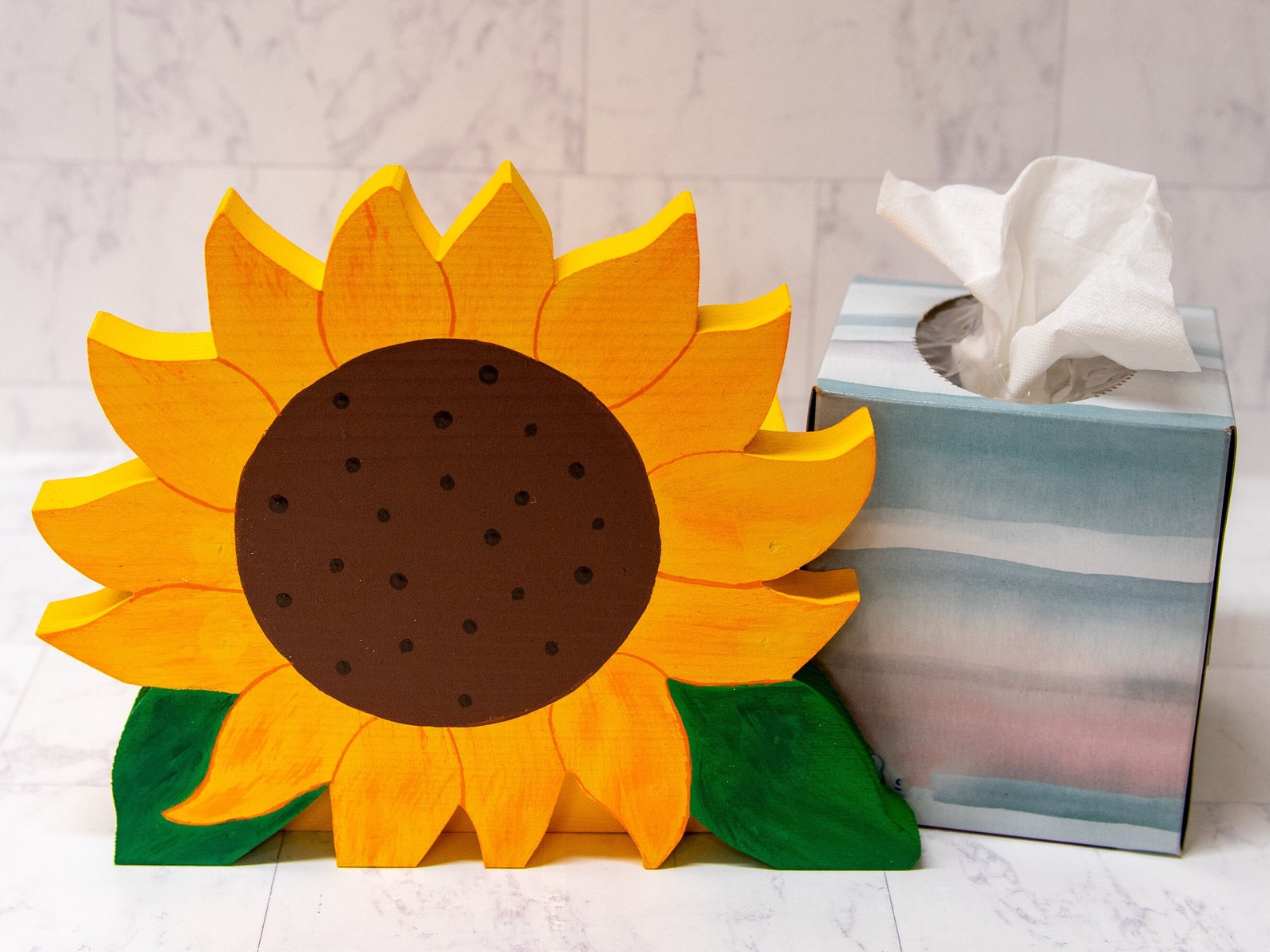 Tissue Box Holder, Square Tissue Display, Wooden Cube, Sunflower Decor ...