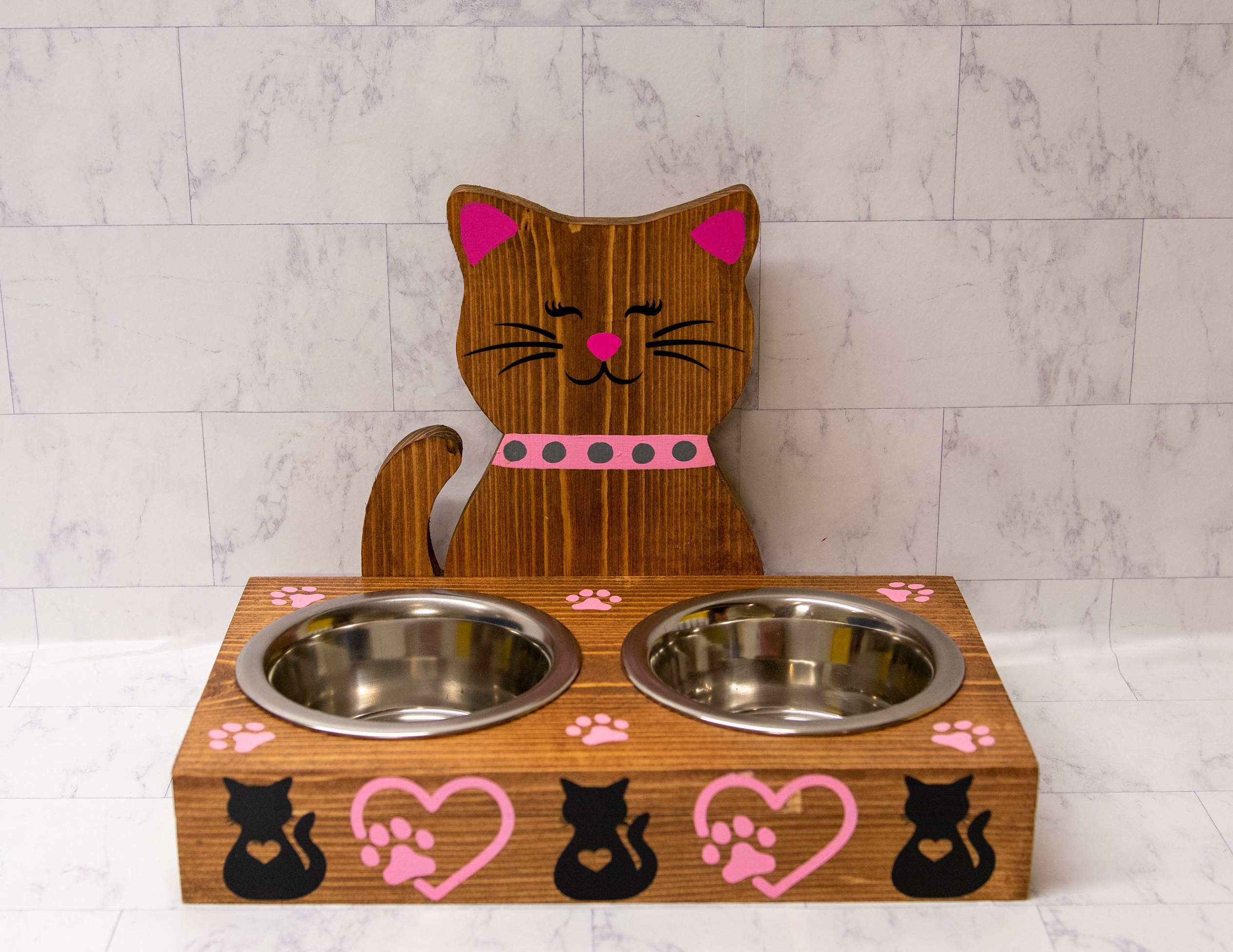 Cat Dish Holder, Cat Food Bowls, Cat Feeder Stand, Cat Lover Gift, Food ...
