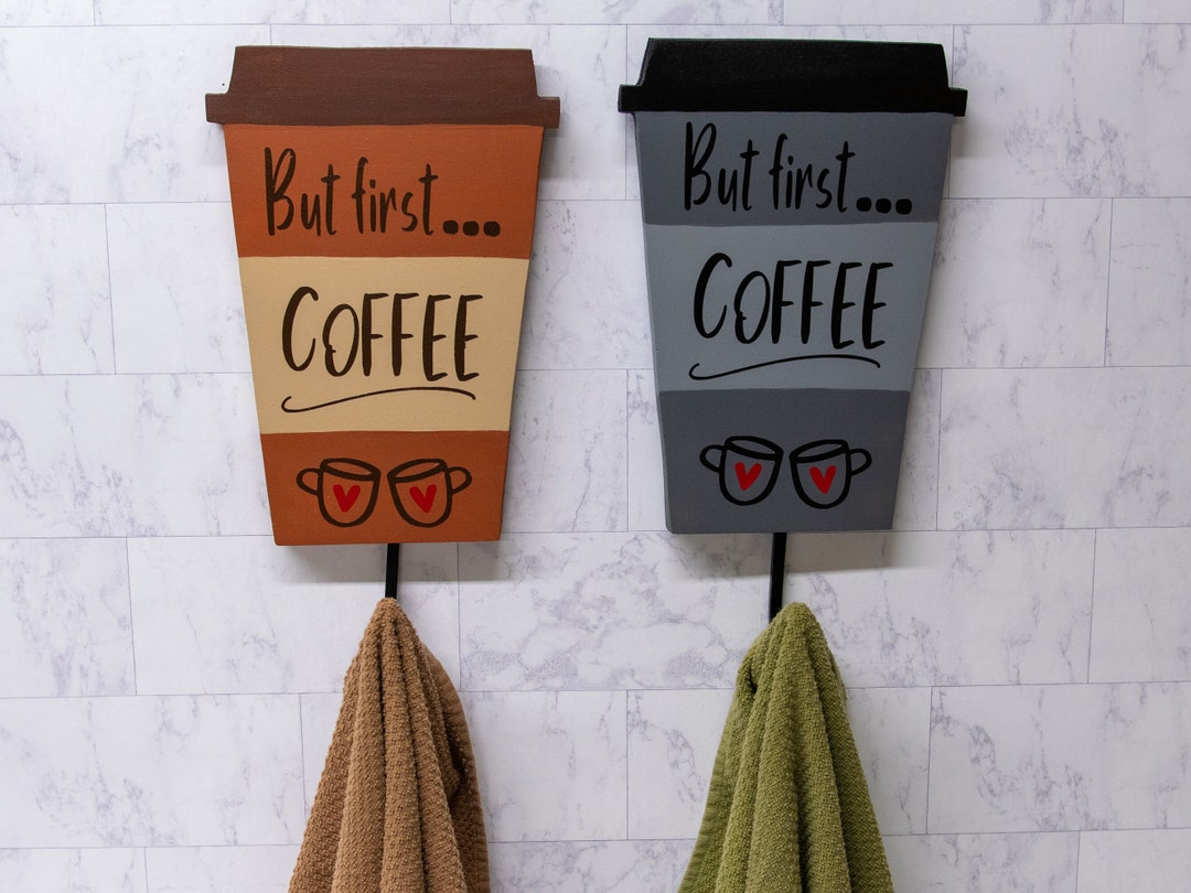Coffee Cup Dish Towel Hanger, Wrought Iron Hook, Kitchen Decor, USA ...