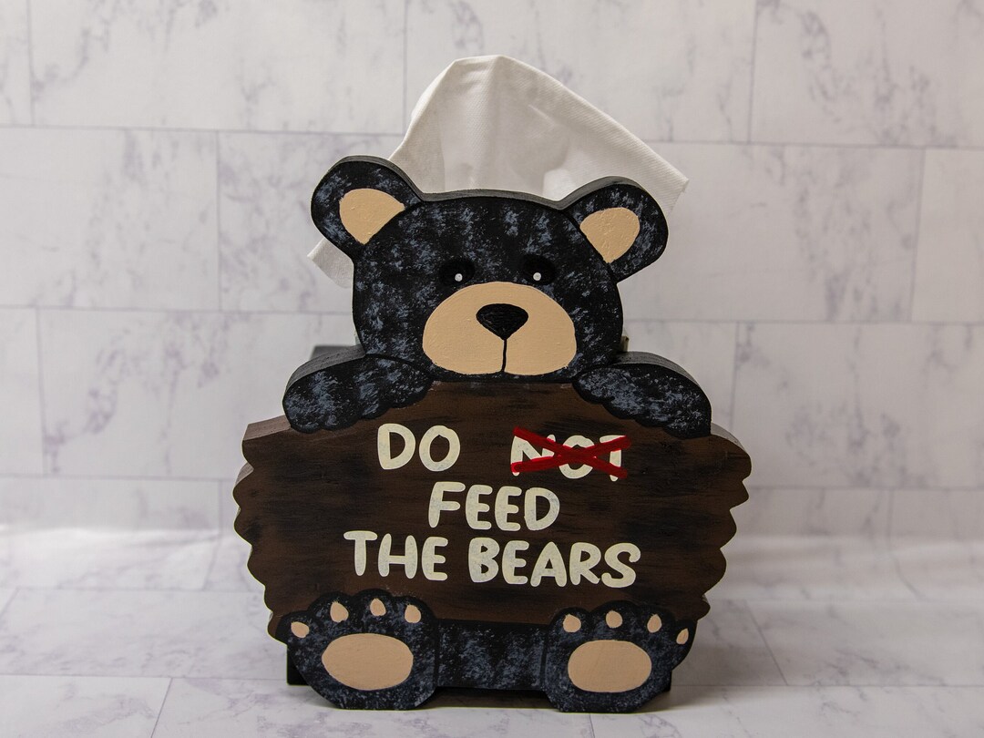 Tissue Box Holder, Square Tissue Storage, Black Bear, Feed the Bears ...