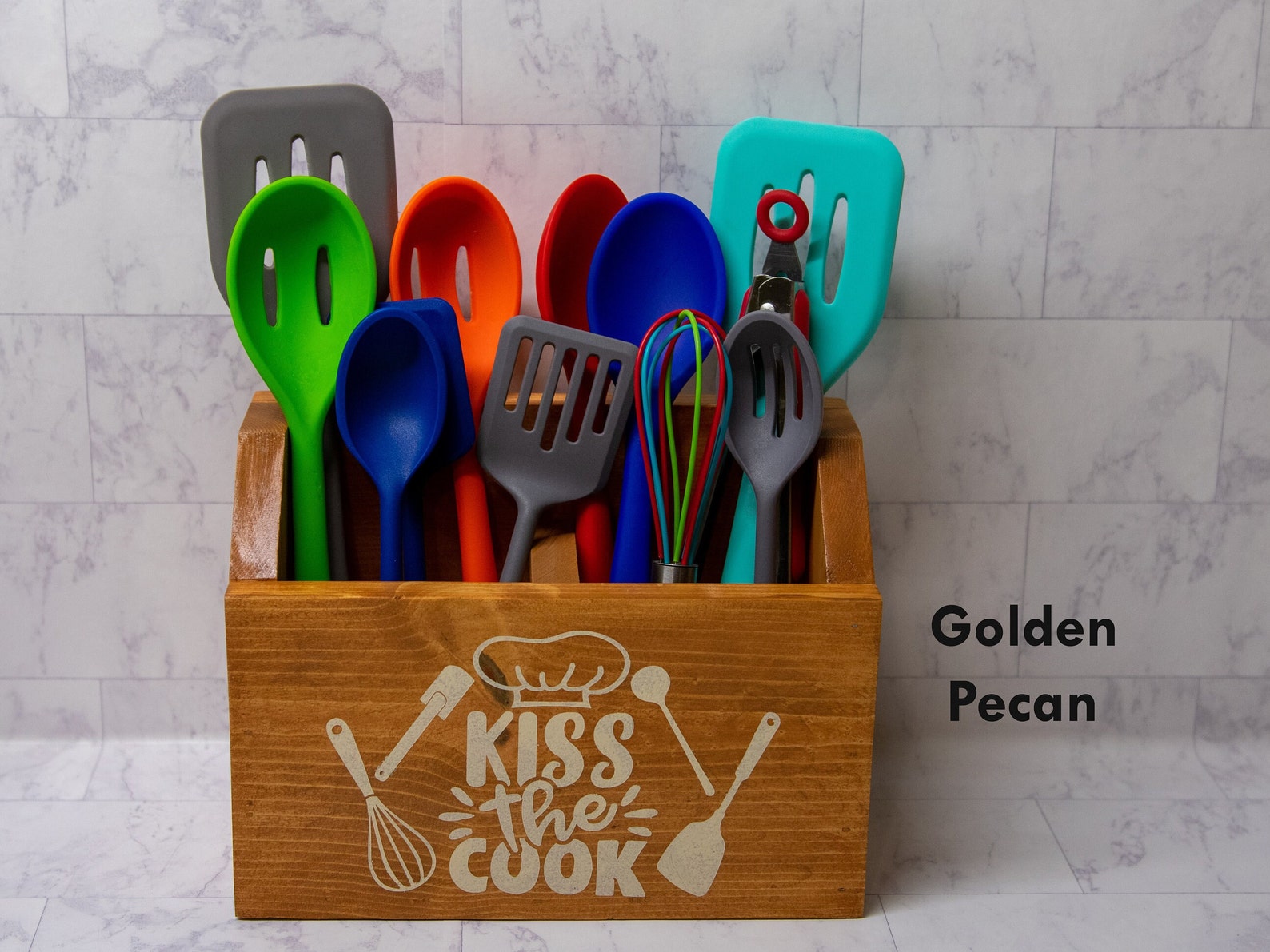 Utensil Holder, Counter Display, Wooden Utensil Caddy, Cooking Utensil ...