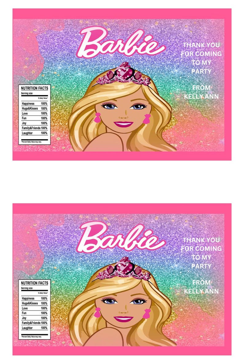 Barbie Party Favours - Barbie Party - Canva Editable Template ...