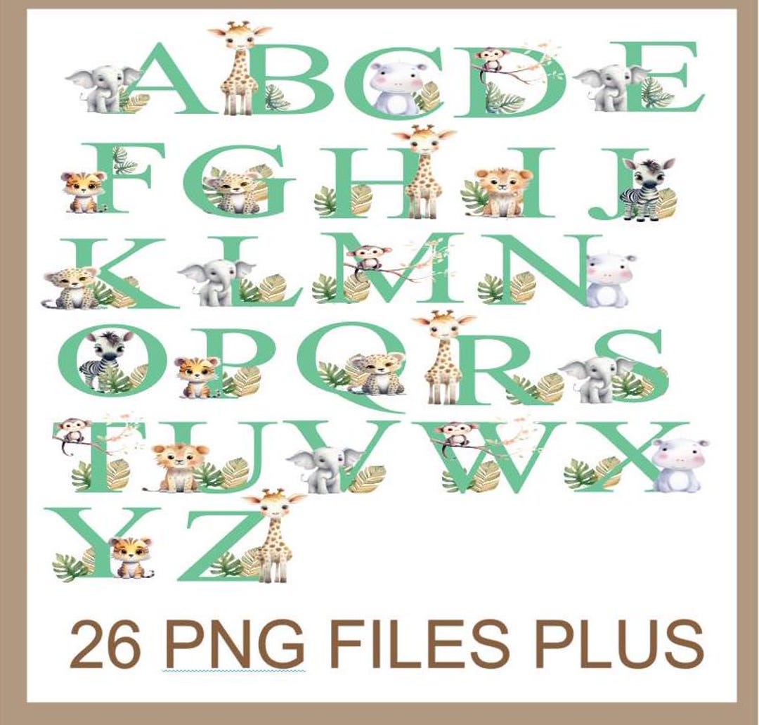 Cute Safari Letters, Jungle Alphabet 26 Individual PNG Files, With ...