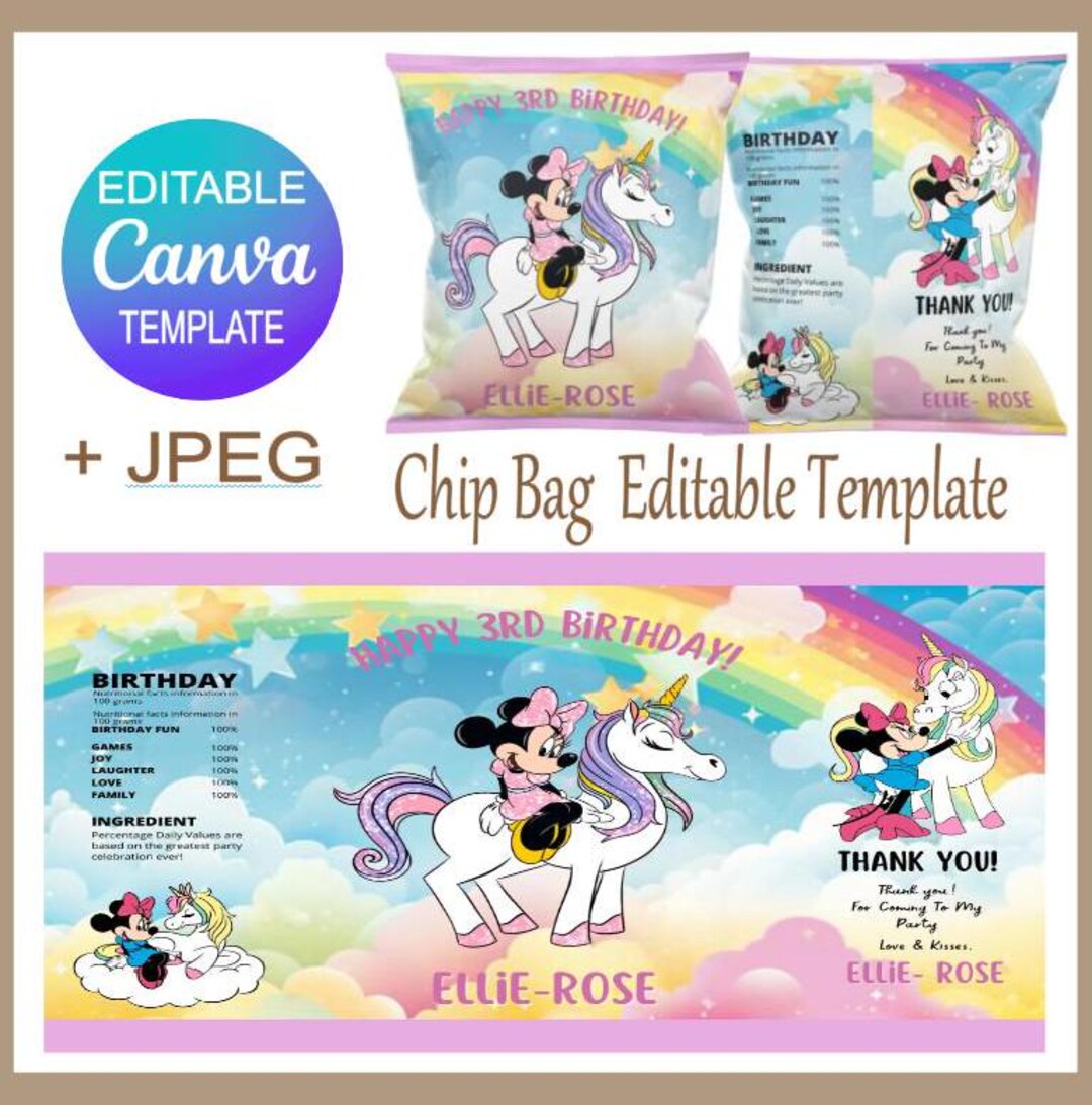 Minnie Mouse Party Bag - DIY Minnie Mouse Chip Bag Template - Canva ...