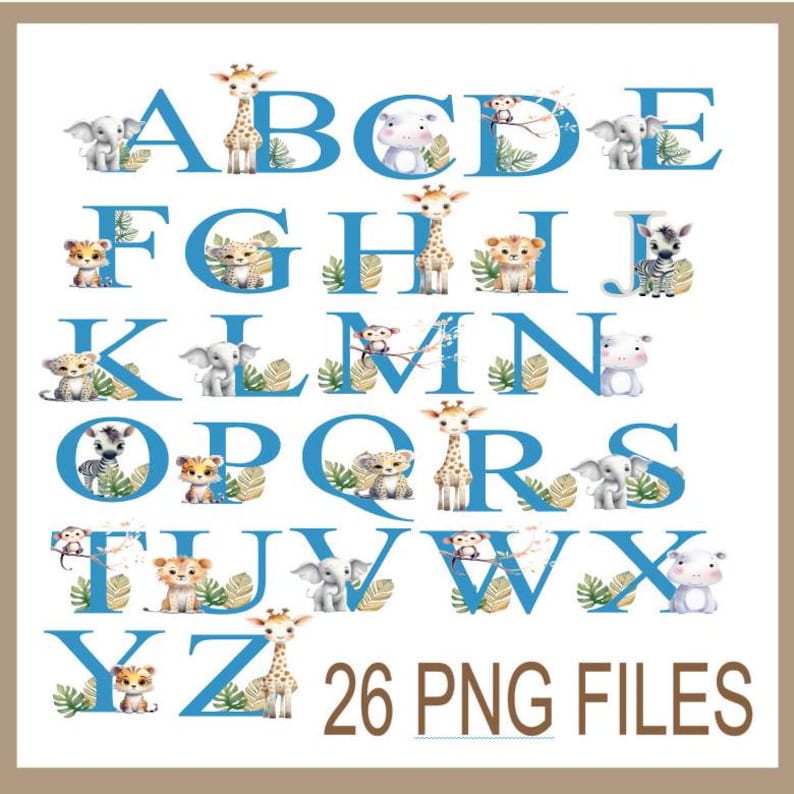 Animals Alphabet PNG Files, Jungle Themed Letters, Cute Animals Doodle ...