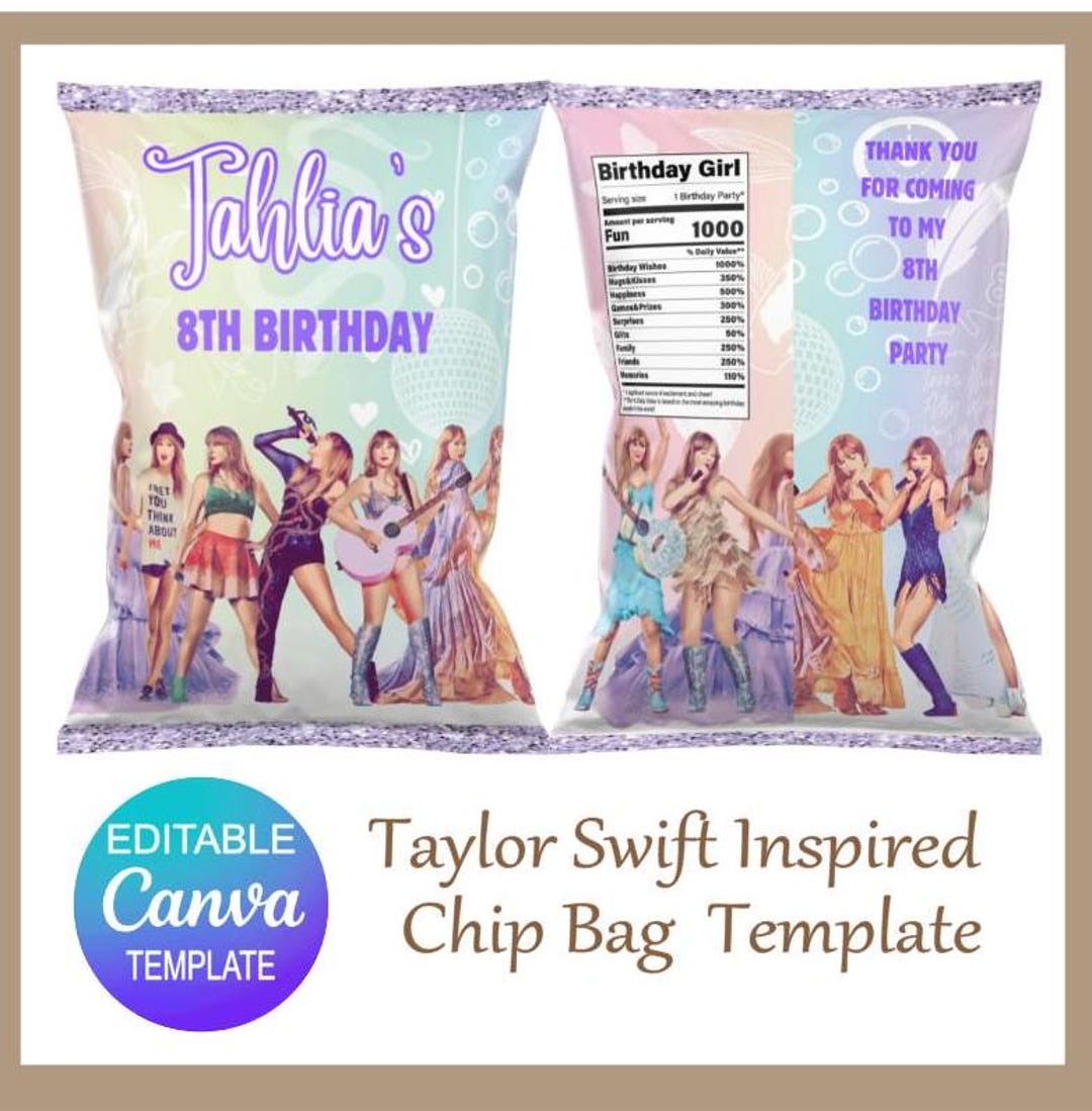 TAYLOR Chips Bag Template - Swifty Party Bags - Editable Canva Template ...