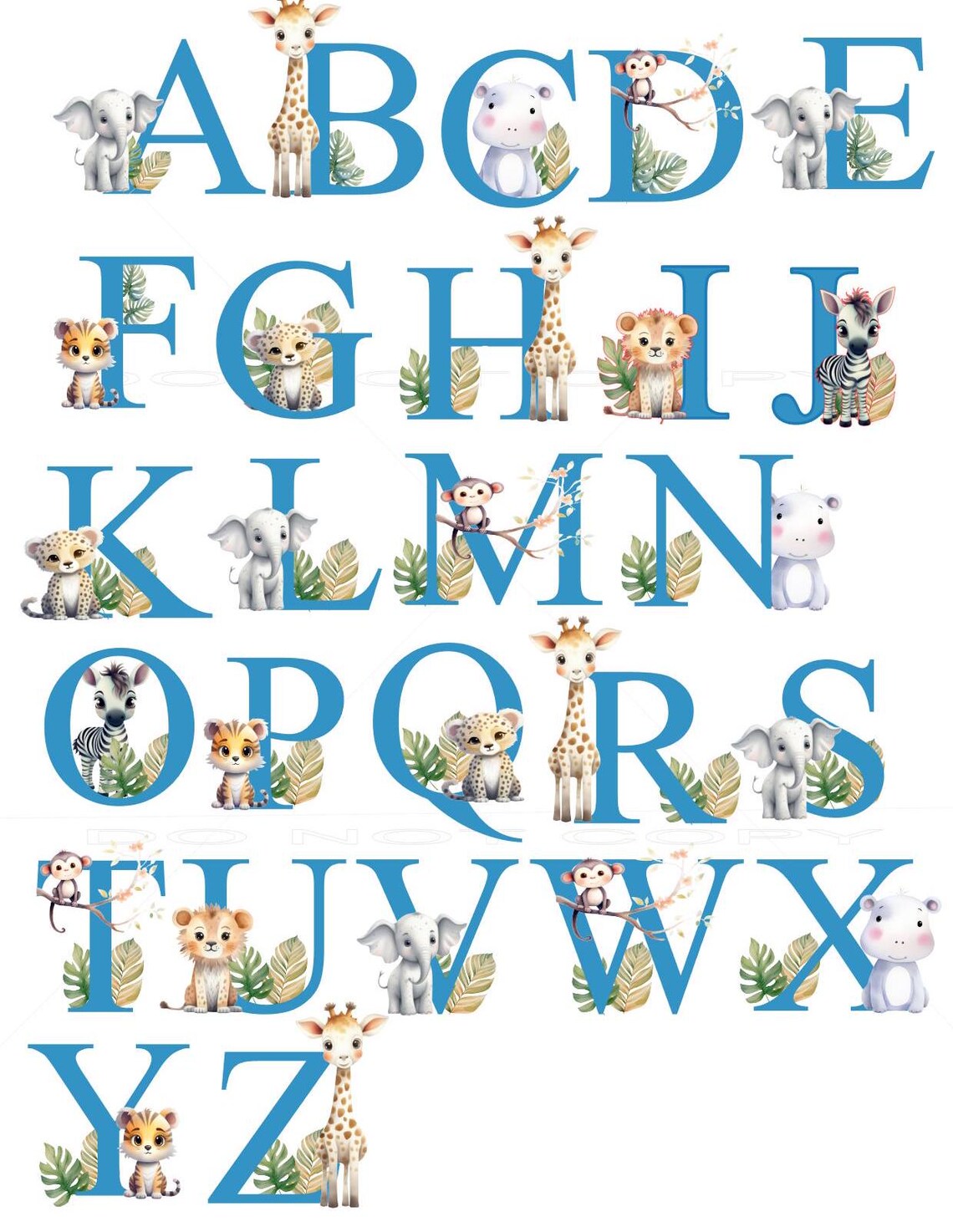 Animals Alphabet PNG Files, Jungle Themed Letters, Cute Animals Doodle ...